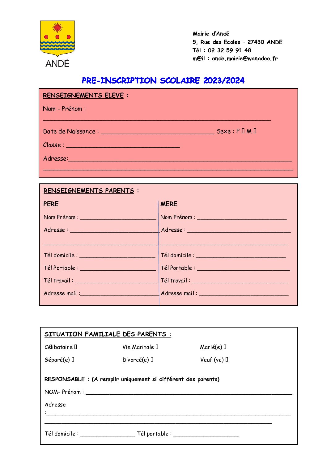 PRE-INSCRIPTION SCOLAIRE 2023-2024 | Andé PRE-INSCRIPTION SCOLAIRE 2023-2024 | Andé